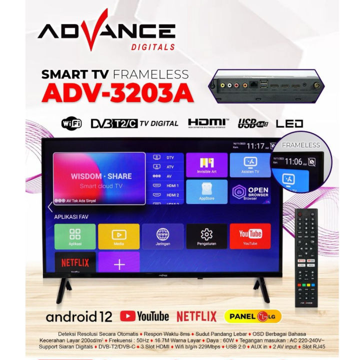 ADVANCE LED TV 32 INCH ADV 3203 A SMART TV FRAME LESS / Android Smart TV Advance 32" inch ADV ...