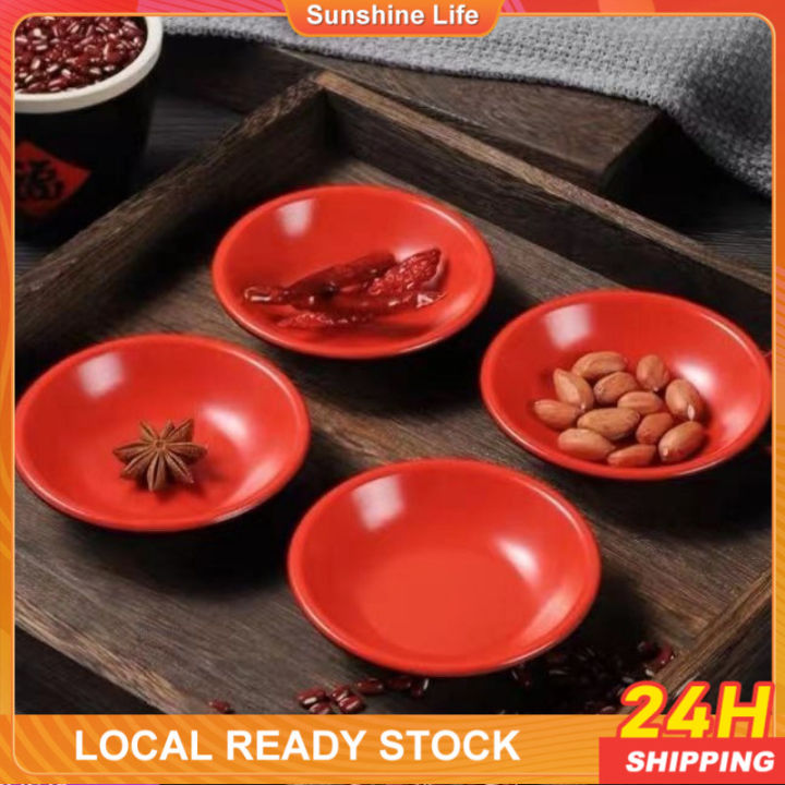 5Pcs Plastic Condiment Saucer Red And Black Two-tone Saucer Dipping ...