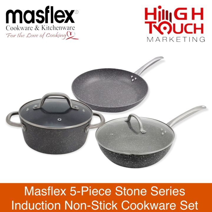 Masflex Stone Forged Induction Non Stick Cookware Set Bundle of 3 ...