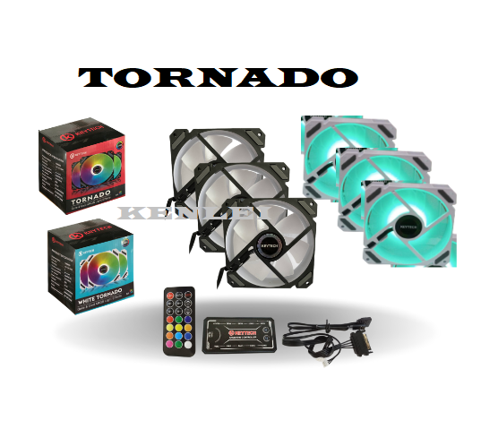 KENLEI Keytech White Tornado 3in1 120mm Chassis Fan with Control Hub and Remote-Control ARGB ...