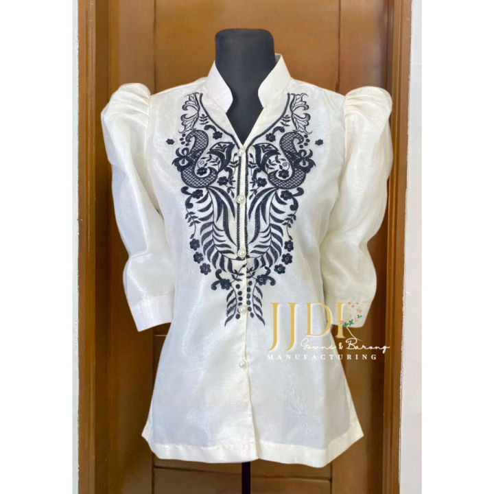 JJDR’s BLACK EMBROIDERED 3/4 PUFF SLEEVES LADY BARONG | Lazada PH