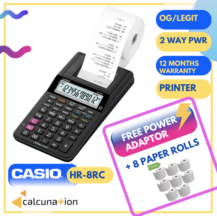 Casio HR8RC Printing Calculator bundled w/ Adaptor & 8pcs Roll Receipt ...
