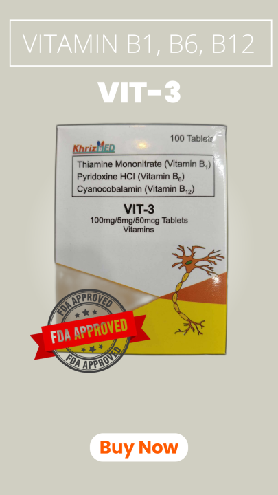 VIT-3 Vitamin B-Complex Nerve Vitamin B1, B6, B12 100 Tablet pharex ...