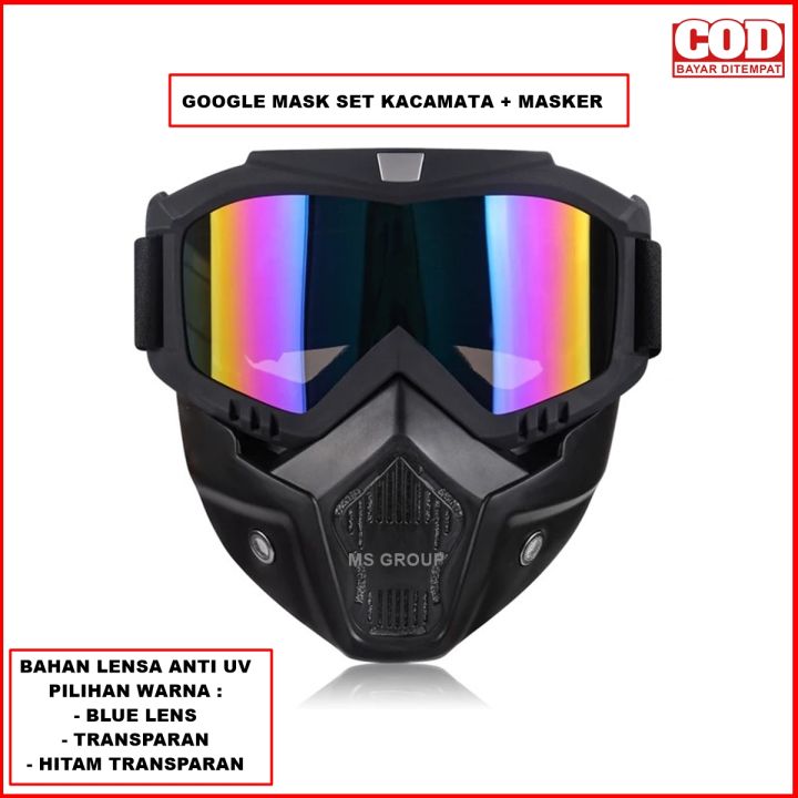 Google Mask Helm Set Masker Kacamata Motor Trail Cross Retro Style Bogo ...