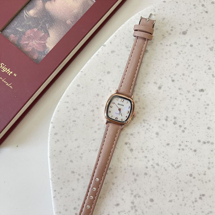 JAM TANGAN QUARTZ STRAP PU ANALOG CASUAL GAYA RETRO WANITA KOTAK WATCH ...