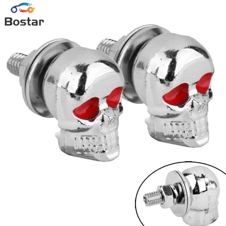 Bostar 2Pcs Skull License Plate Frame Bolts Screws Fastener Cap Bolts ...