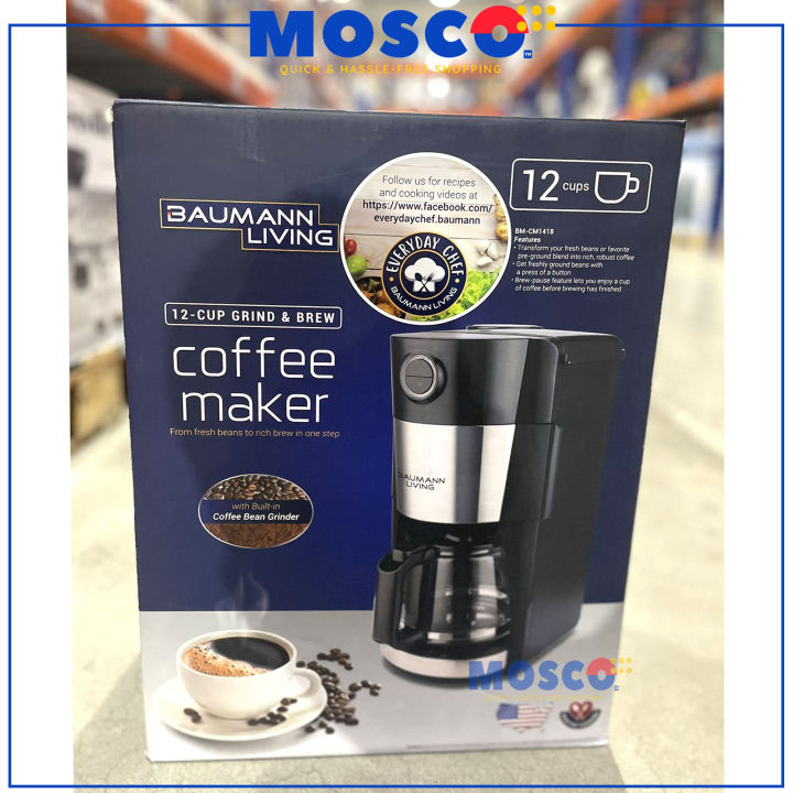 Baumann Digital Grind & Brew Coffee Maker 12-Cups ♦ 5-Cups Digital ...