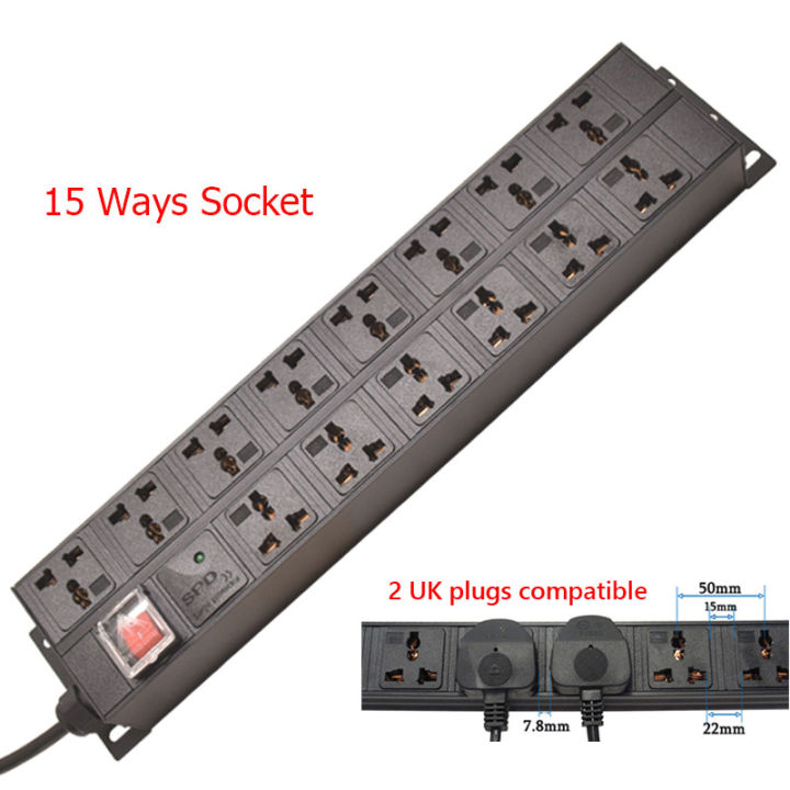 2U PDU power strip distribution unit, 15 Ways universal extenison ...