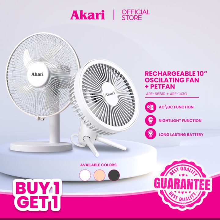 Akari 10 inch Rechargeable Oscillating Fan (ARF-66510) + FREE Akari ...