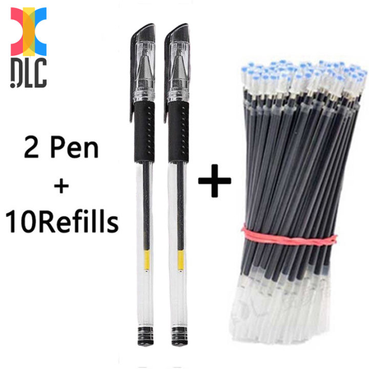 2 Pen + 10 Refill Ballpen Set Organizer Carbon Pen Gel pen black 0.5mm ...