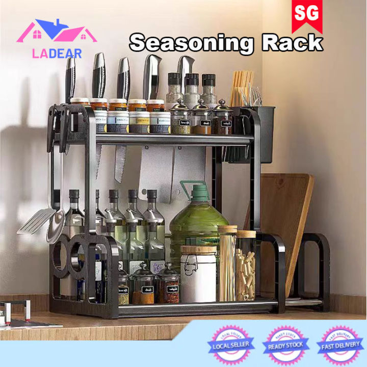 {SG}Metal Seasoning Spice Storage Rack with Cutting Board Knife Holder ...
