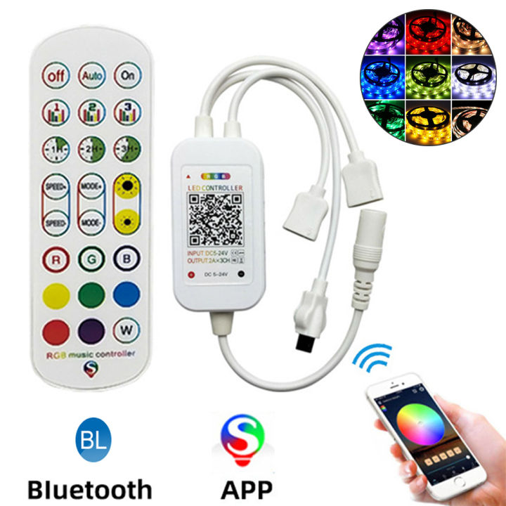 LED Controller 2-Port RGB Bluetooth Voice Controller LED Music Dimmer ...