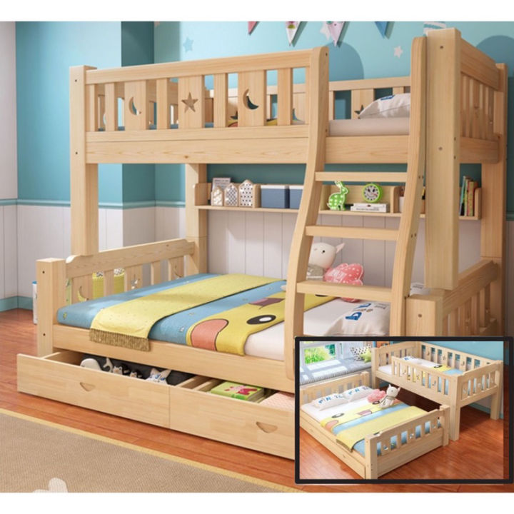 👨‍👦‍👦🏡 Bunk Bed Kanak Kanak Wooden Double Decker Ladder Bunk Bed Solid ...