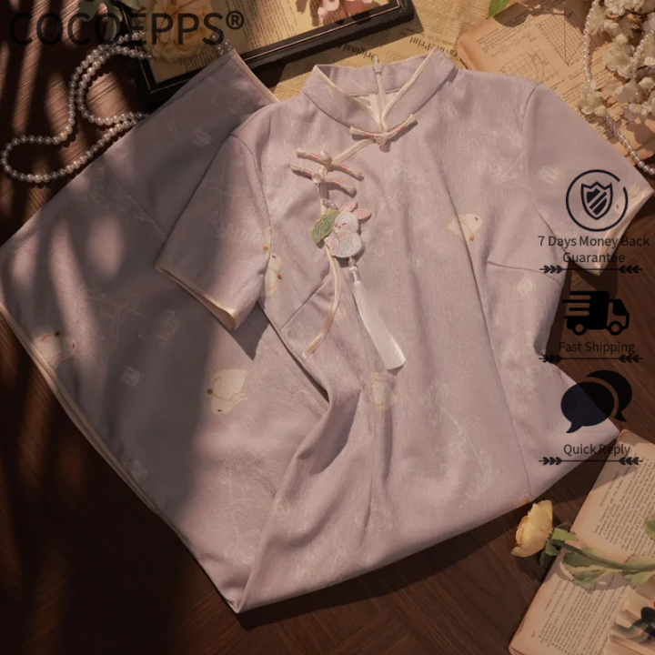 Cocoepps thỏ sườn xám trẻ trong gió quốc gia được cải thiện từ lâu 2023 Mùa Xuân/cô gái ĐẦM MÙA ...