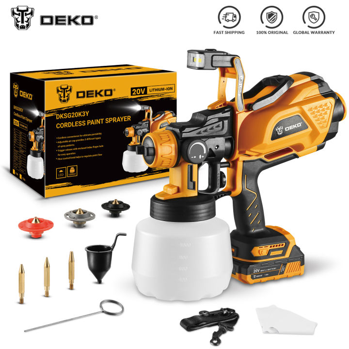 DEKO 1200ml Paint Sprayer with LED Light, High Power Electric ,3 Nozzle ...