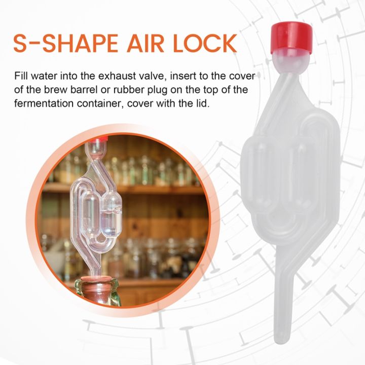 10 Pack S-Shape Airlock Twin Bubble Grommet One-Way Exhaust Seal Valve with Cork Beer Wine ...