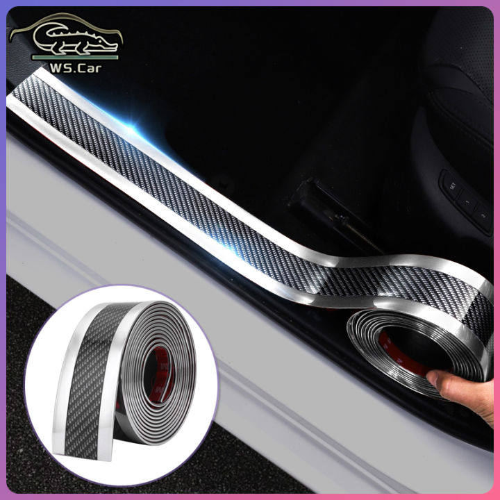7x100cm Car 3D Carbon Fiber Rubber Threshold Protection Sticker Car ...