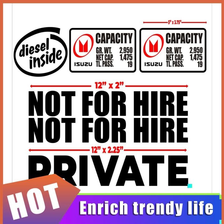 Isuzu Traviz Capacity Nor For Hire Private Vinyl Sticker | Lazada PH
