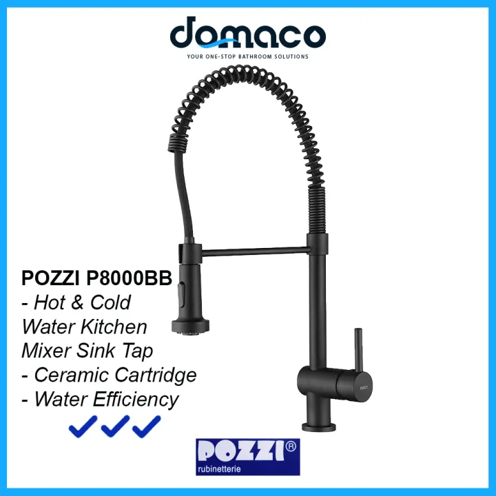 Pozzi P8000BB Matt Black Pull Out Spring Spout Kitchen Sink Mixer Tap ...