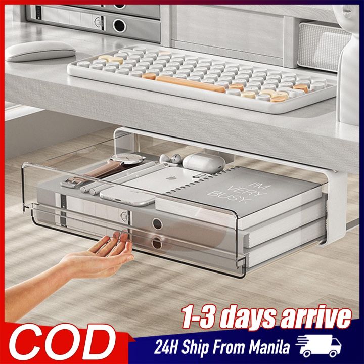 Under Desk Drawer Punch-Free Hidden Storage Box Hidden Pencil Tray Pen ...