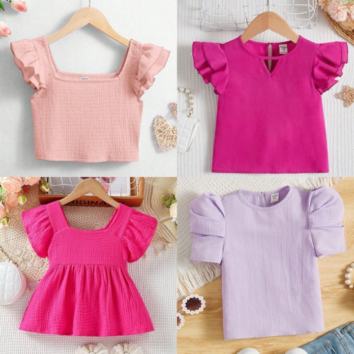 Kathryn Kids Grils Cotton Smocked Knit Basic Daily BlouseButton Collar ...