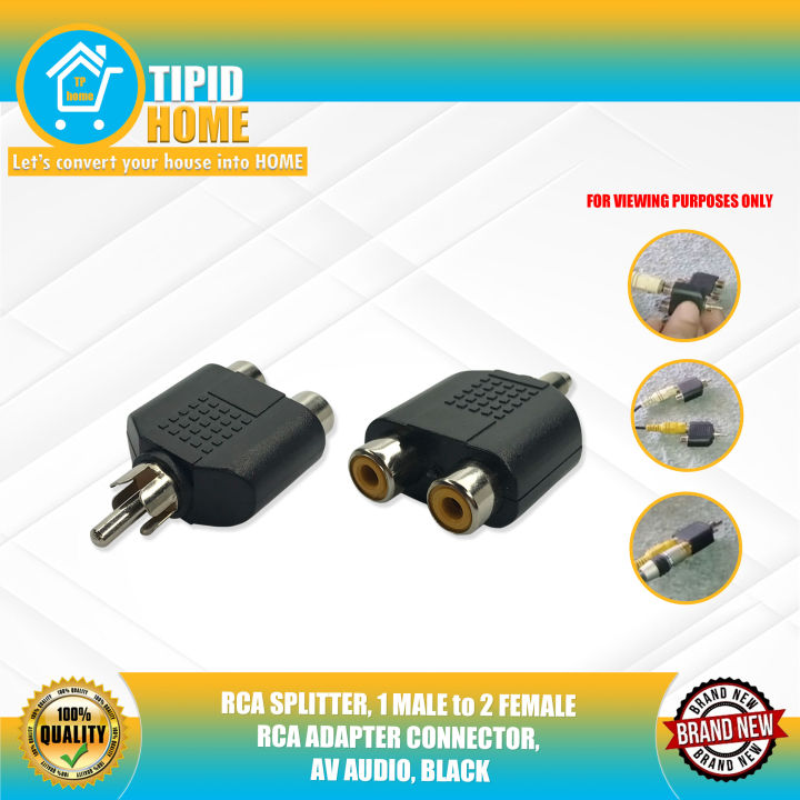RCA SPLITTER, 1 MALE to 2 FEMALE RCA ADAPTER CONNECTOR, AV AUDIO, BLACK ...