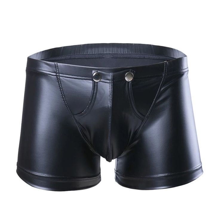 ผู้ชายเซ็กซี่เปิดเป้าหนังนักมวยชายกางเกงหนังสั้น Mens Sexy Open Crotch