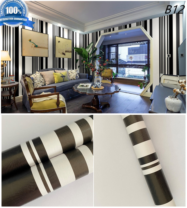 Supermax Wallpaper BLACK and White Striped Design PVC Self adhesive ...