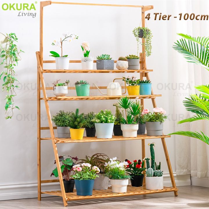 OKURA Bamboo Flower Garden Rack with Stand Rak Pasu Bunga Indoor ...