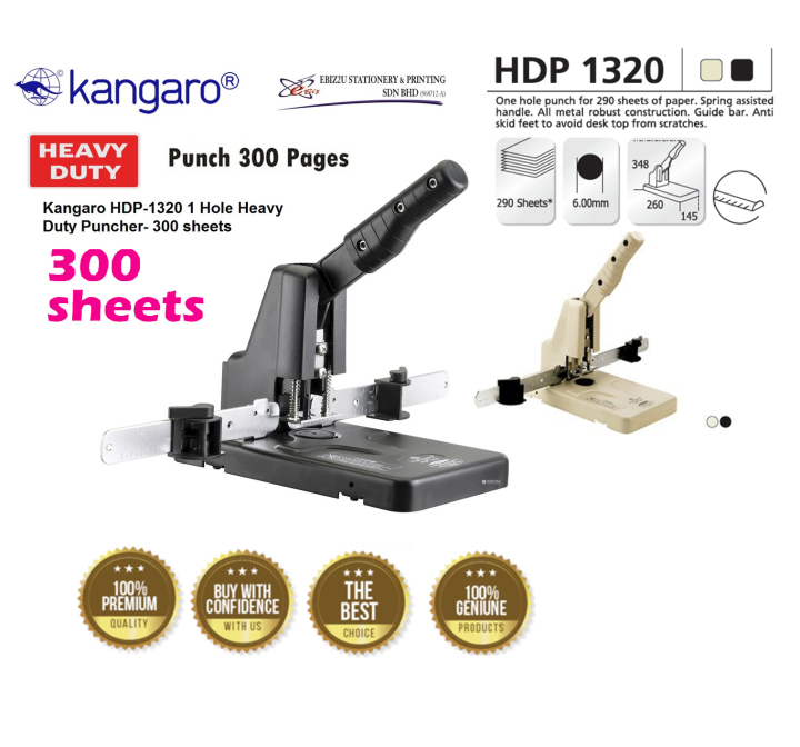 Kangaro HDP-1320 1 Hole Heavy Duty Puncher- 300 sheets & Puncher ...