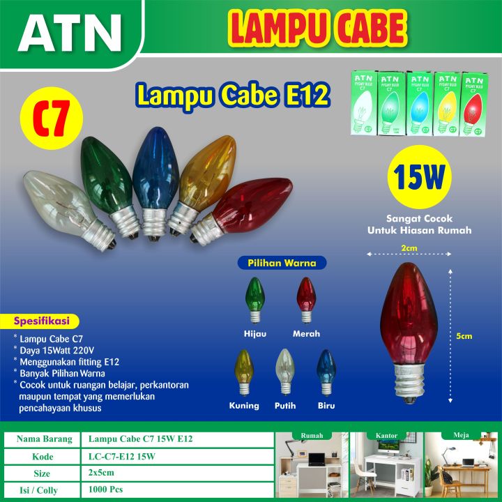 LAMPU BOHLAM CABE 5 WARNA E12 C7 15WAT 15W 15 WATT ATN | Lazada Indonesia
