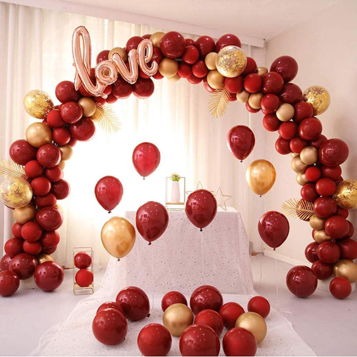 Red Confetti Balloons Garland Arch Kit With Metallic Gold Balloon for ...
