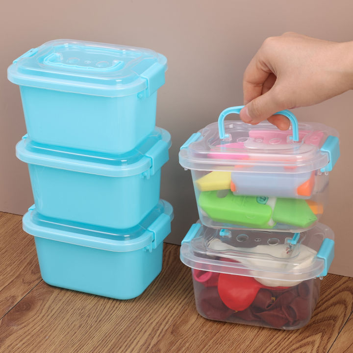 Large Capacity Plastic Box with Lid Portable Transparent Blue Kids Toys ...