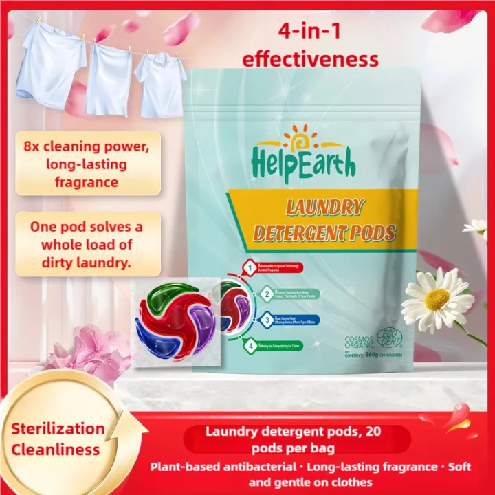 HelpEarth Laundry Detergent Pods – 4-in-1 Deep Clean, Softening & Fragrance | Eco-Friendly ...