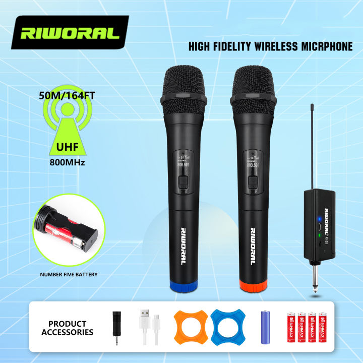 Wireless Microphone System Dual UHF Handheld Cordless Mic Set Work ...