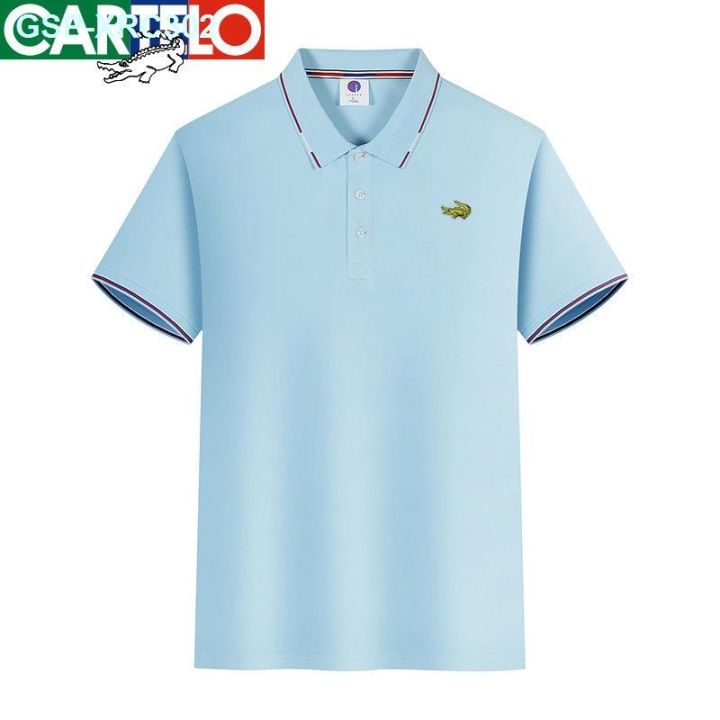 ☎ Cartelo Cartelo/cartelo Crocodile เสื้อแขนสั้นผ้าไอซ์ซิลค์สำหรับผู้ชาย,เสื้อโปโล Lapel ...