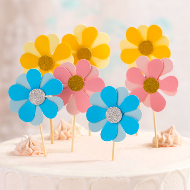 6 in 1 Sunflower Flower Cake Topper Paper Topper Cake Decoration # ...
