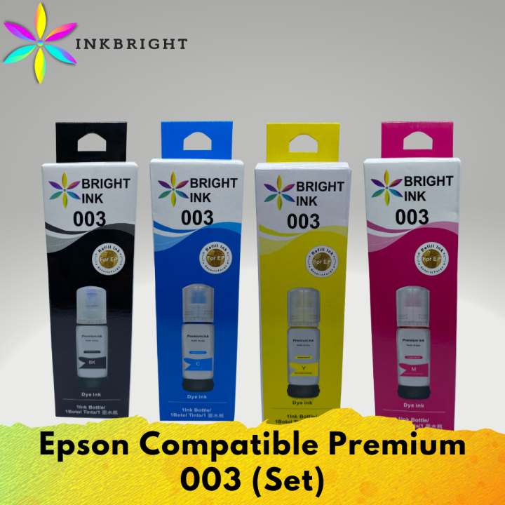InkBright 003 SET Black Cyan Yellow Magenta Epson - L1110 L3100 L3101 ...