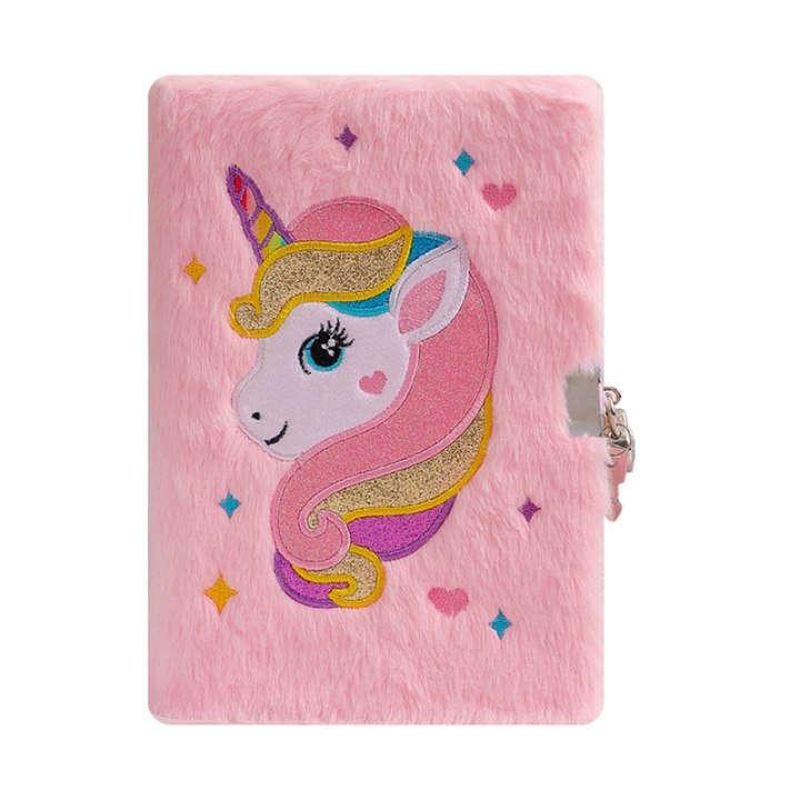 Cute Plush A5 Note Books With Lock Cartoon Unicorn Notebook Rainbow ...