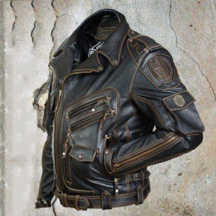 Vintage Evil Spirit Leather Jacket Men's Leather Jacket Motorcycle ...