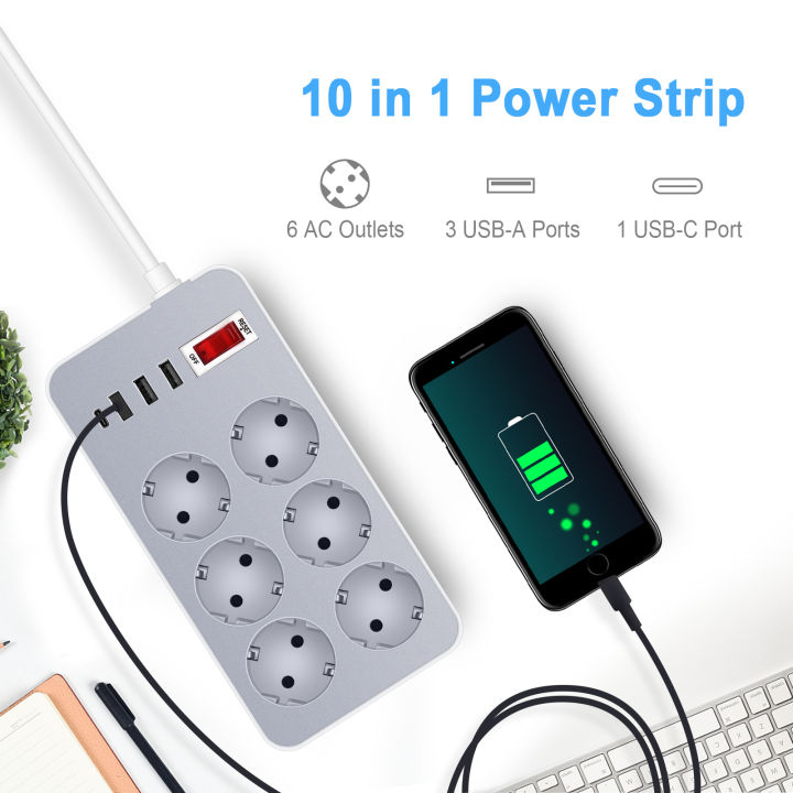 PC Flame Retardant Power Strip EU Standard CE Socket TypeC Power Strip ...