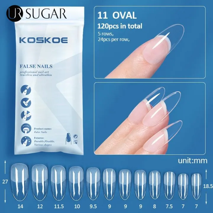 UR SUGAR 120/240pcs False Nails Clear Semi-Matte Almond Coffin Square ...
