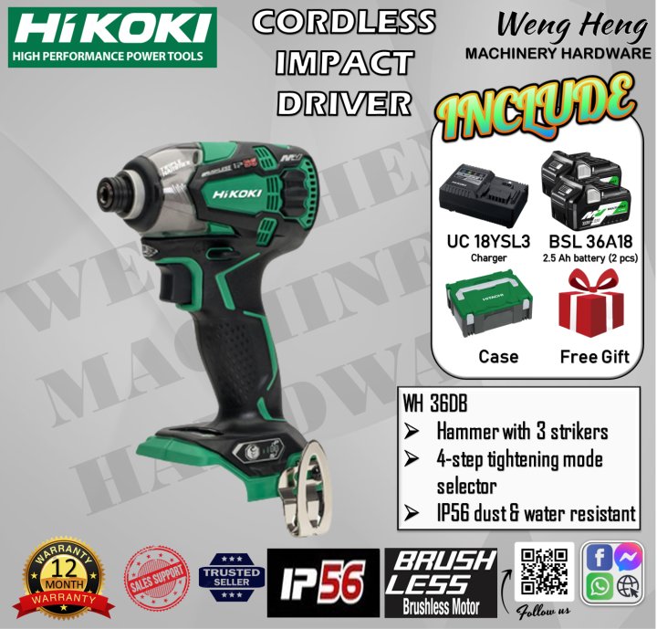 100% Genuine Hitachi/ Hikoki MULTI VOLT (36V series) IP56 Brushless Cordless Impact Driver ...