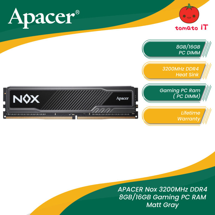 APACER Nox 3200MHz DDR4 8GB/16GB Gaming PC RAM - Matt Gray | Lazada