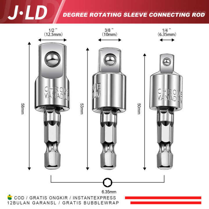 JLD 360 Degree 1/4“ 3/8” 1/2“ Adapter Hex Handle Electric Wrench Square ...