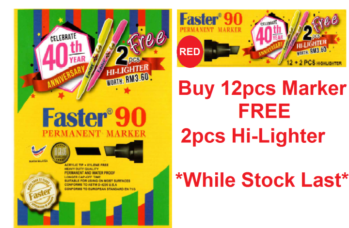Faster 90 Permanent Marker Pen Marker 12 Pcs Per Box (Red) | Lazada
