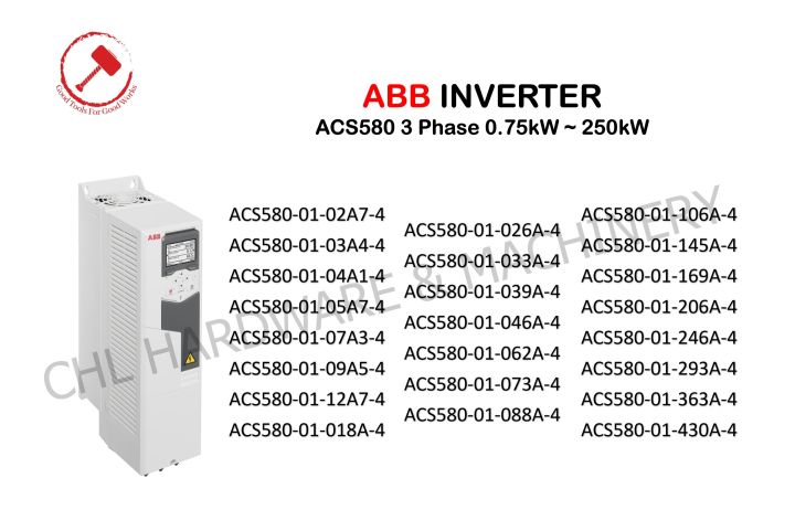 ABB Inverter / ACS580 3 Phase / PN: 0.75kW - 250kW / ACS580-01-02A7-4 ...