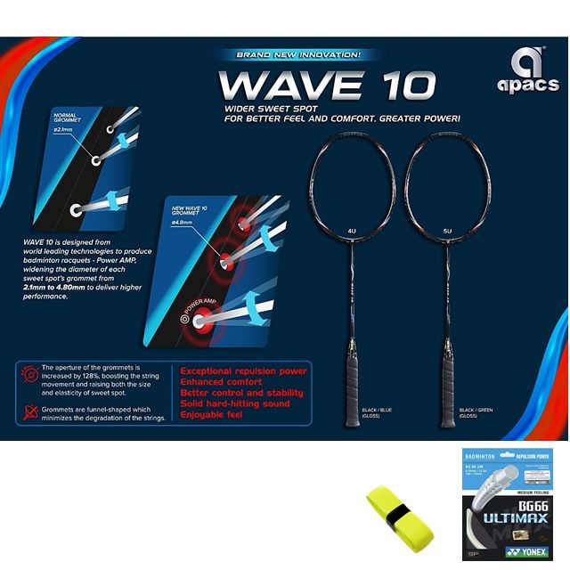 Apacs Wave 10 Series【Install with String】+Grip Original Badminton ...