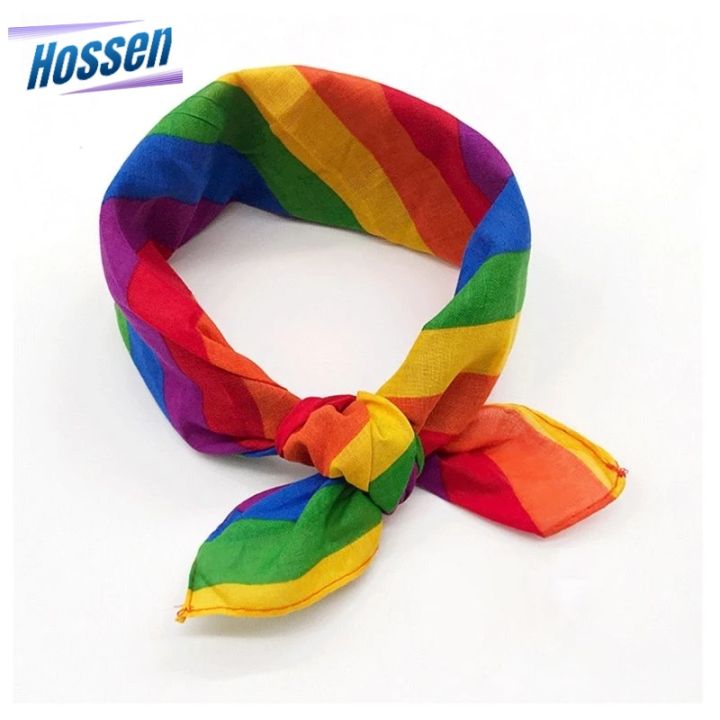 🔥100% จริง🔥ผ้าพันคอสี่เหลี่ยมจัตุรัสแพ็กสีรุ้งผ้าพันคอ LGBTQ ที่คาด ...