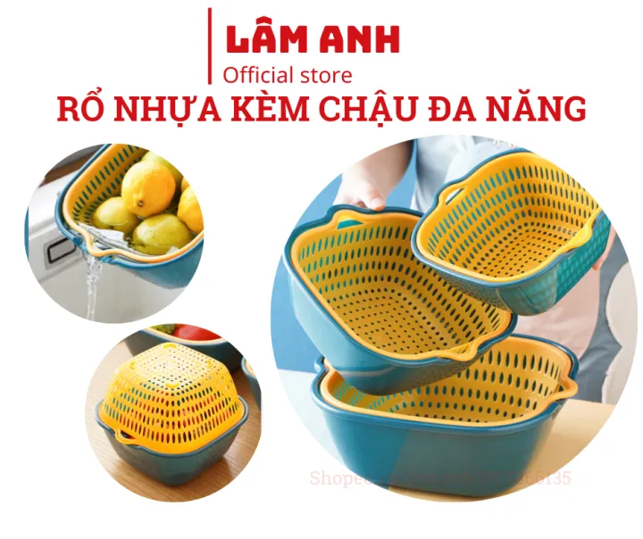 Rổ Nhựa Chữ Nhật Đựng Đồ Kèm Chậu - Bộ Thau Rổ Nhựa Vuông Đa Năng 6 Món ...